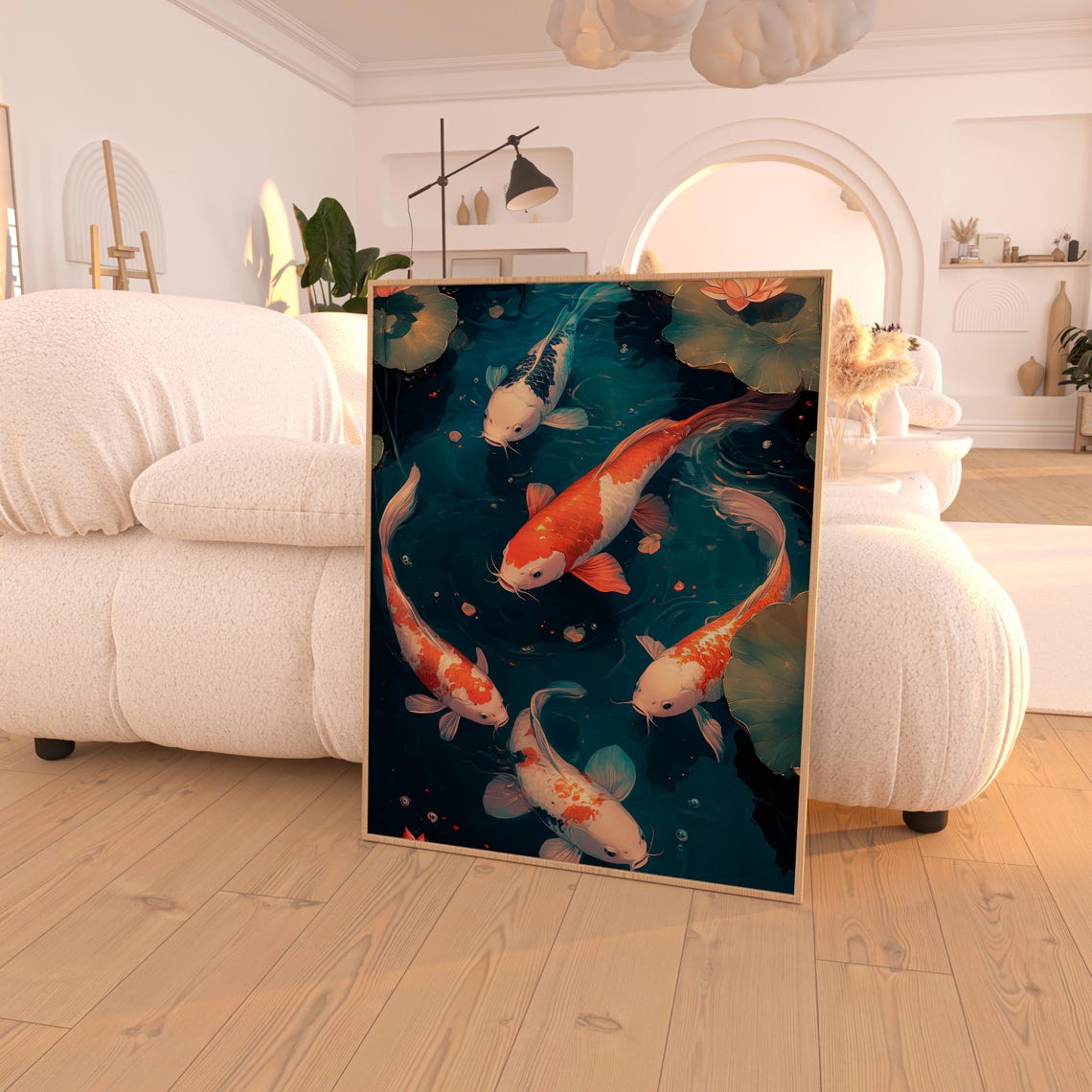 Japanese Koi Fish Pond Digital Poster - Serene Aquatic Art Print ...