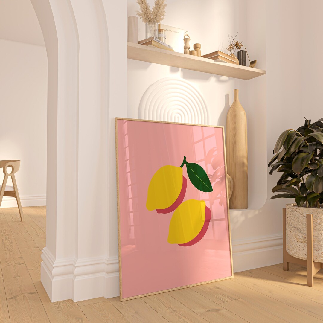Minimalist Lemon Print, Pastel Fruit Poster, Scandinavian Kitchen Wall ...