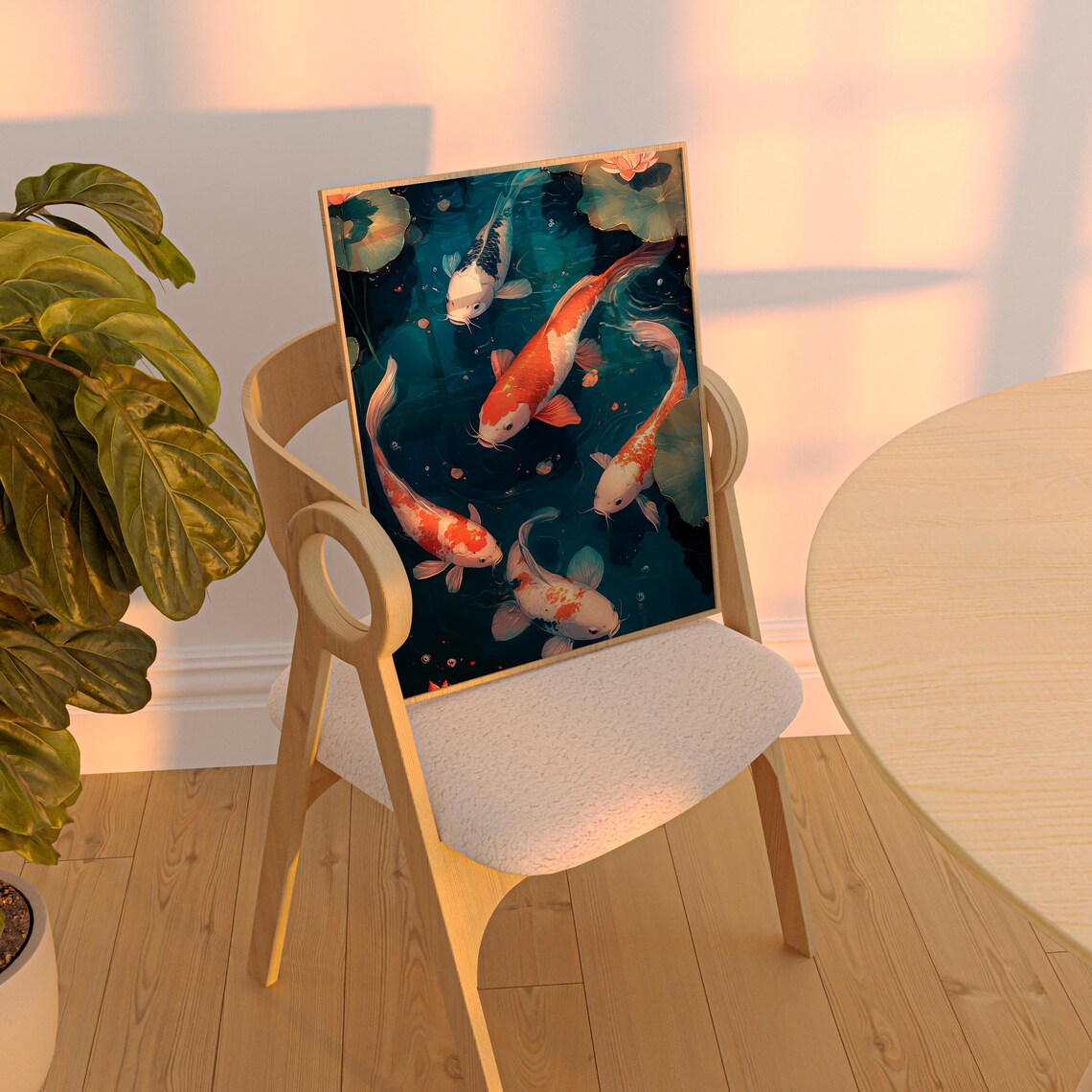 Japanese Koi Fish Pond Digital Poster - Serene Aquatic Art Print ...
