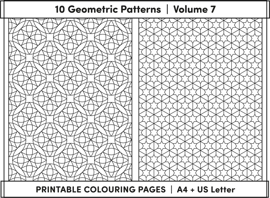 10 Geometric Patterns Printable Colouring Pages (volume 7) - A4 and US ...