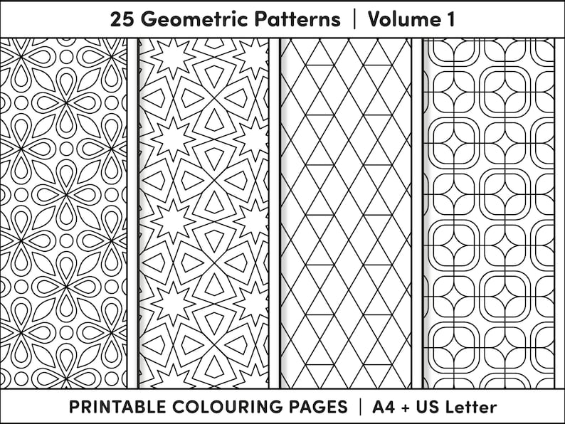 25 Geometric Patterns: Volume 1 - Printable Colouring Book Pages | UK ...
