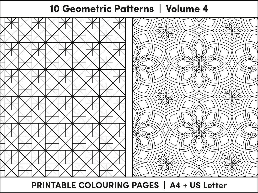 10 Geometric Patterns Printable Colouring Pages (volume 4) - A4 and US ...