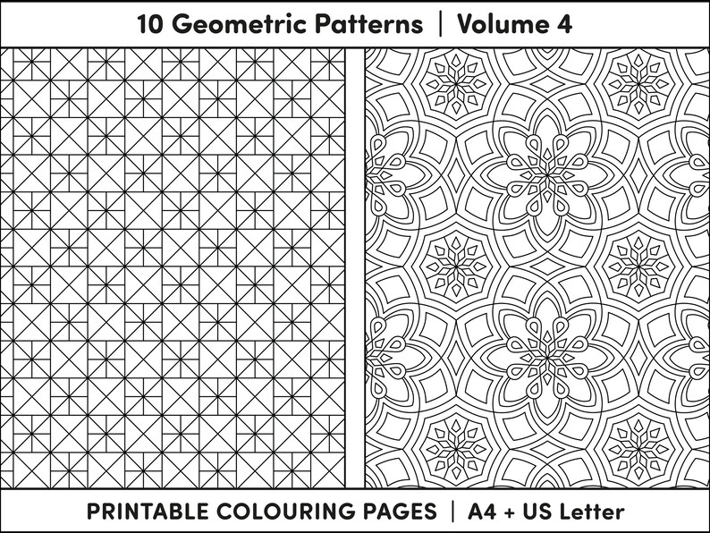 10 Geometric Patterns Printable Colouring Pages (volume 4) - A4 and US ...