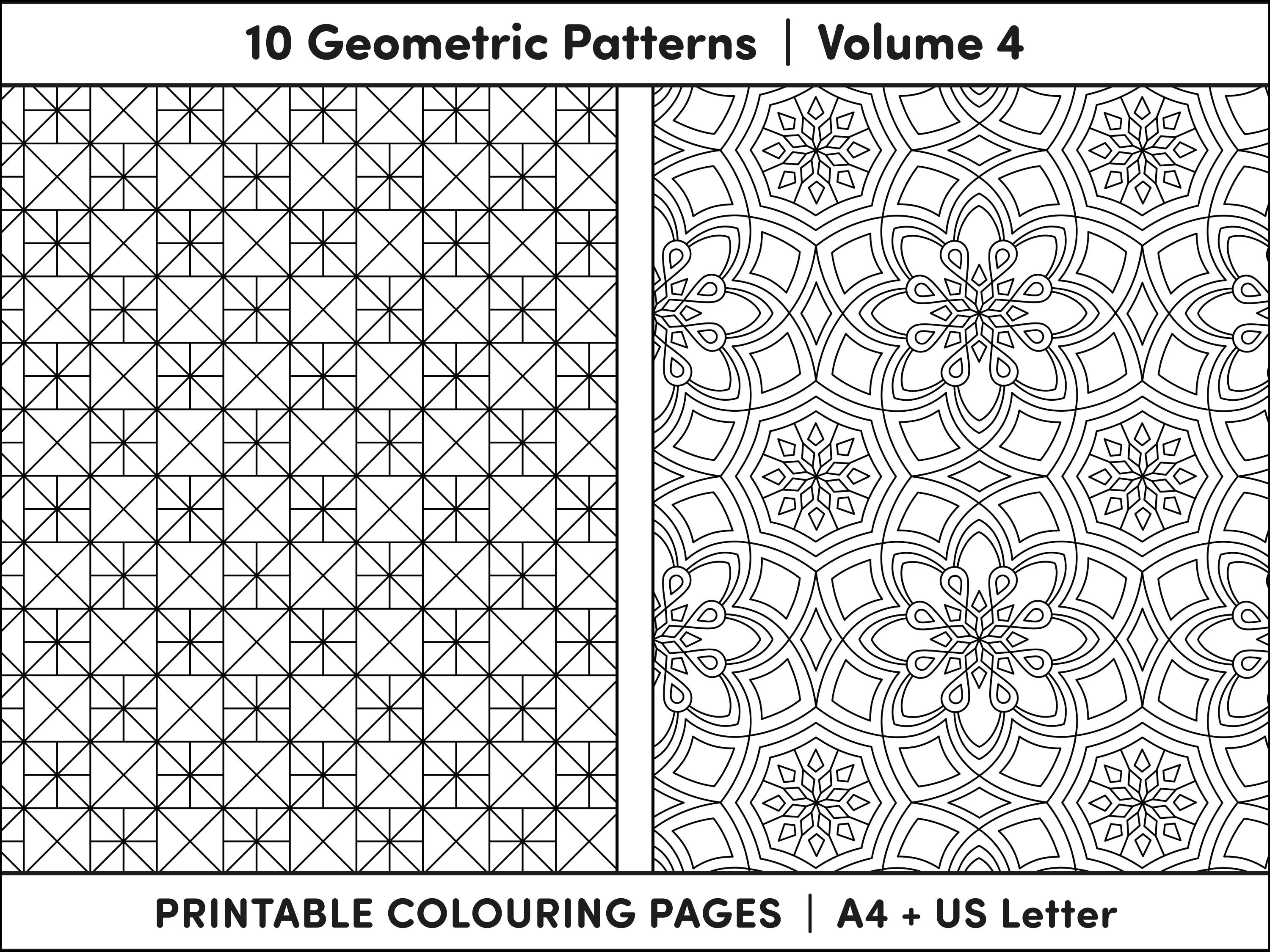 10 Geometric Patterns Printable Colouring Pages (volume 4) - A4 and US ...