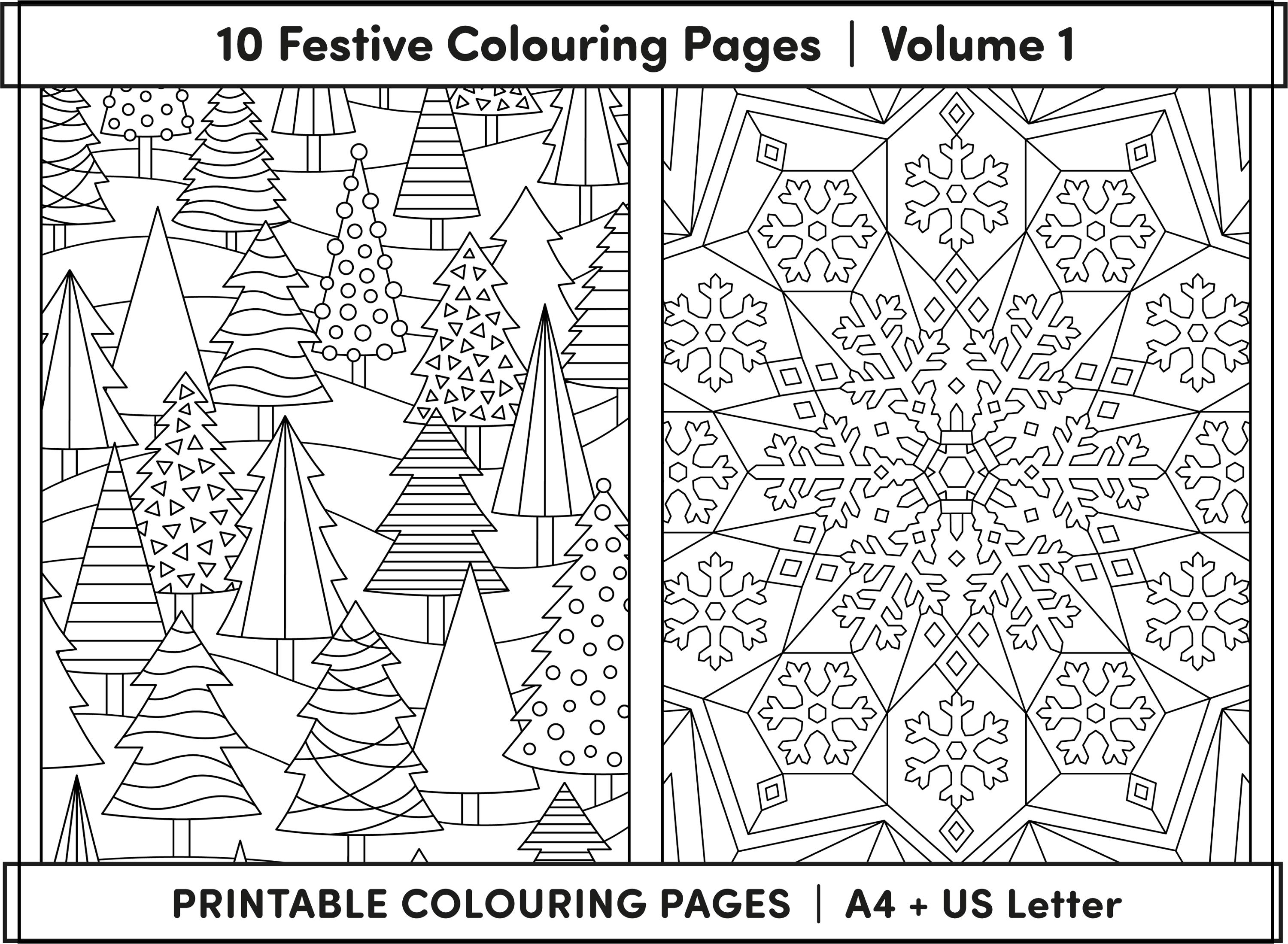 10 Festive Colouring Pages (vol 1) – Printable A4 and US Letter Formats ...