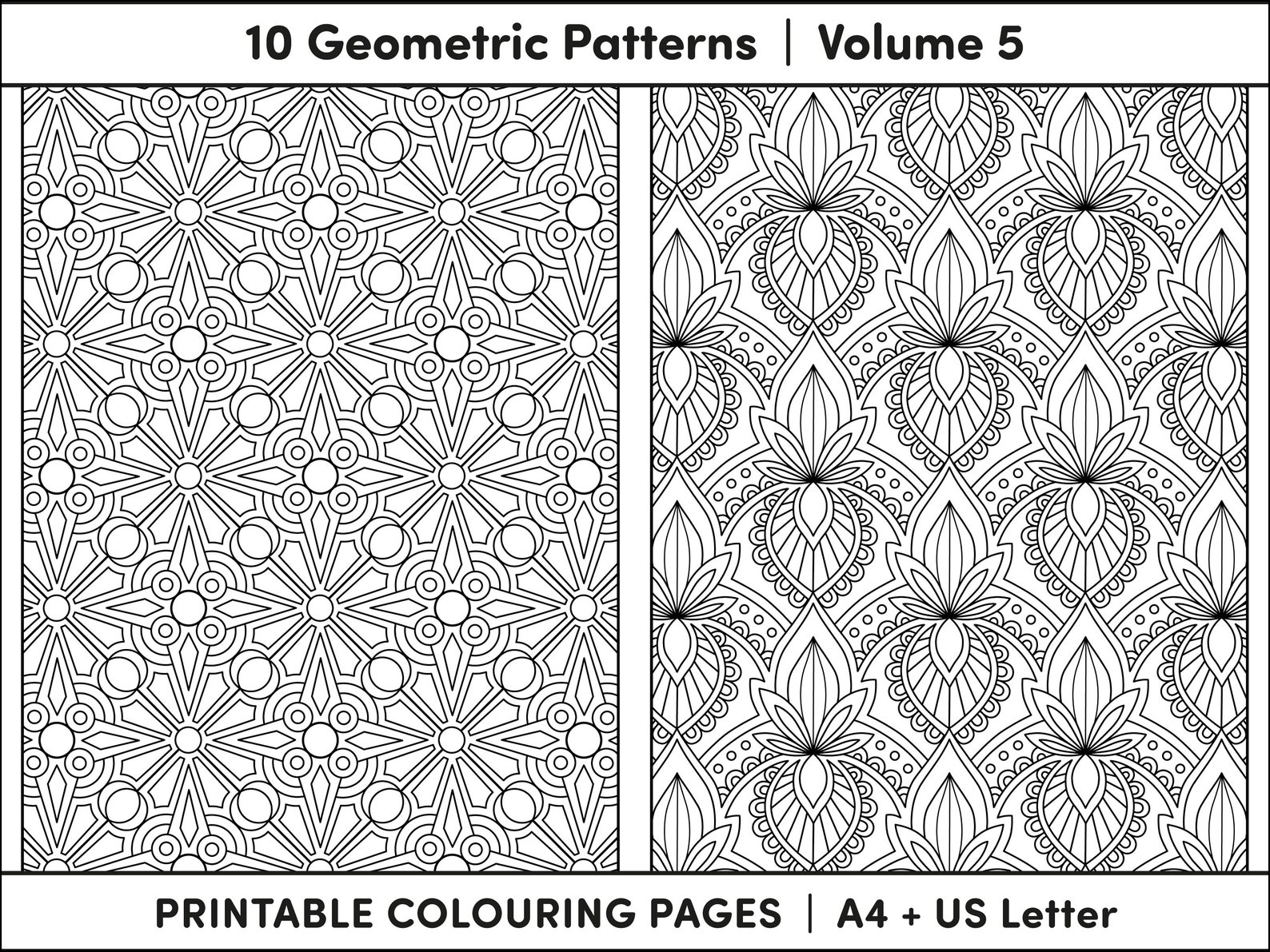 10 Geometric Patterns Printable Colouring Pages (volume 5) - A4 and US ...