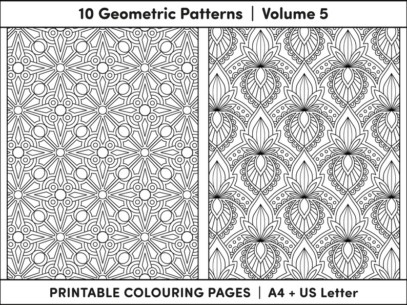 10 Geometric Patterns Printable Colouring Pages (volume 5) - A4 and US ...