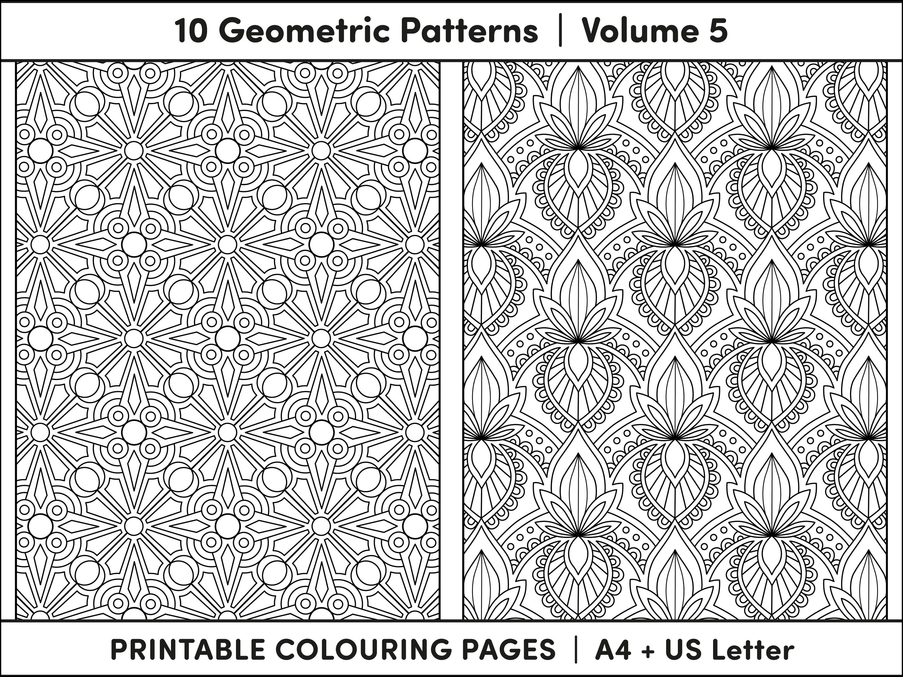 10 Geometric Patterns Printable Colouring Pages (volume 5) - A4 and US ...