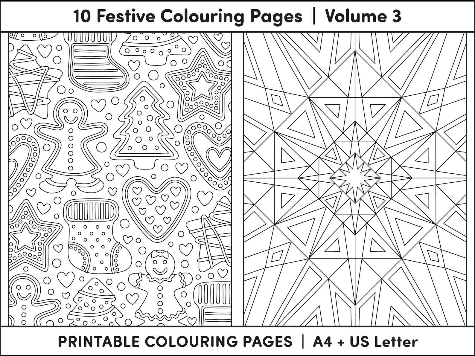 10 Festive Colouring Pages (vol 3) – Printable A4 and US Letter Formats ...