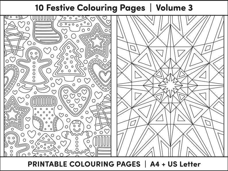 10 Festive Colouring Pages (vol 3) – Printable A4 and US Letter Formats ...