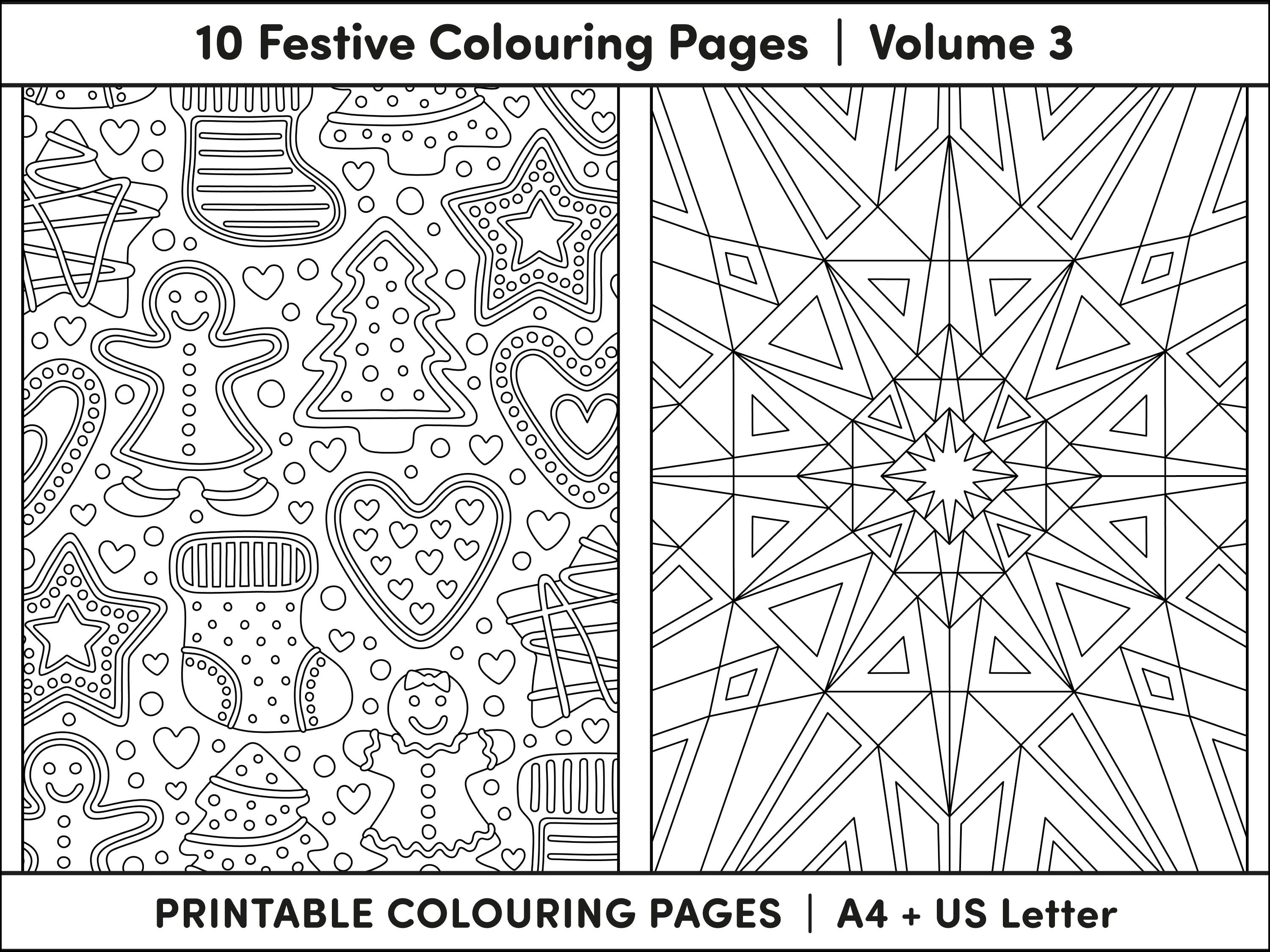 10 Festive Colouring Pages (vol 3) – Printable A4 and US Letter Formats ...