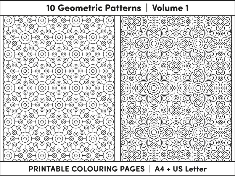 10 Geometric Patterns Printable Colouring Pages - A4 and US Letter ...