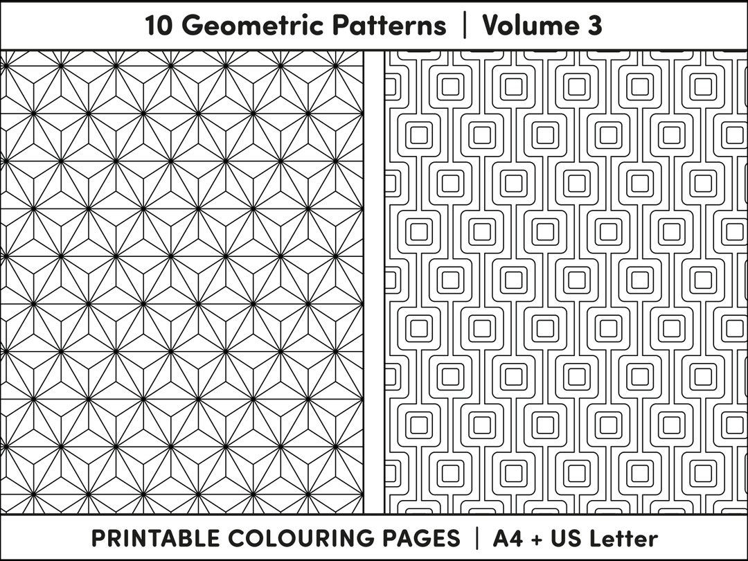 10 Geometric Patterns Printable Colouring Pages (volume 3) - A4 and US ...