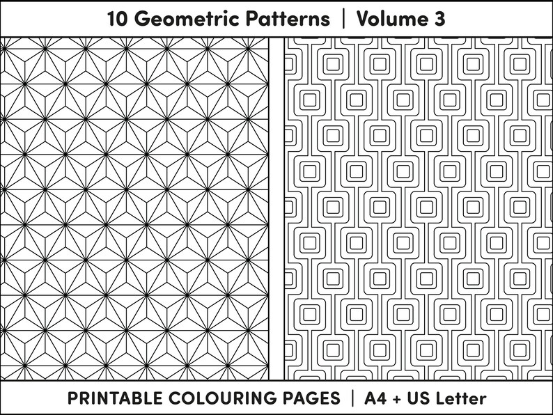 10 Geometric Patterns Printable Colouring Pages (volume 3) - A4 and US ...