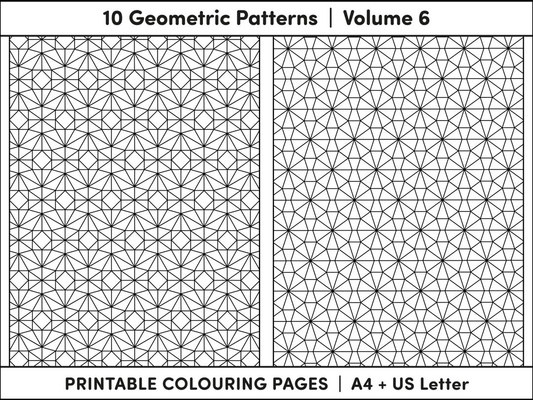 10 Geometric Patterns Printable Colouring Pages (volume 6) - A4 and US ...