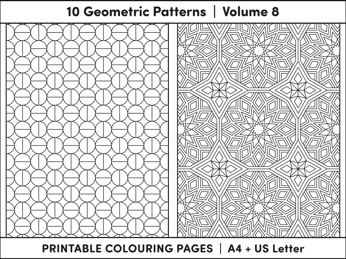 10 Geometric Patterns Printable Colouring Pages (volume 8) - A4 and US ...