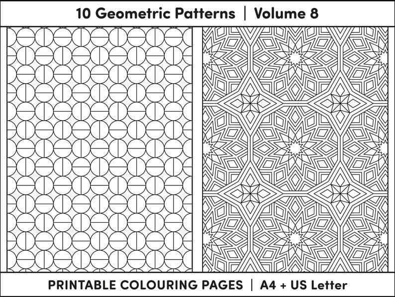 10 Geometric Patterns Printable Colouring Pages (volume 8) - A4 and US ...