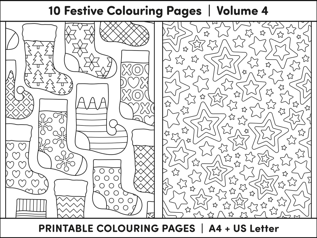 10 Festive Colouring Pages (vol 4) – Printable A4 and US Letter Formats ...