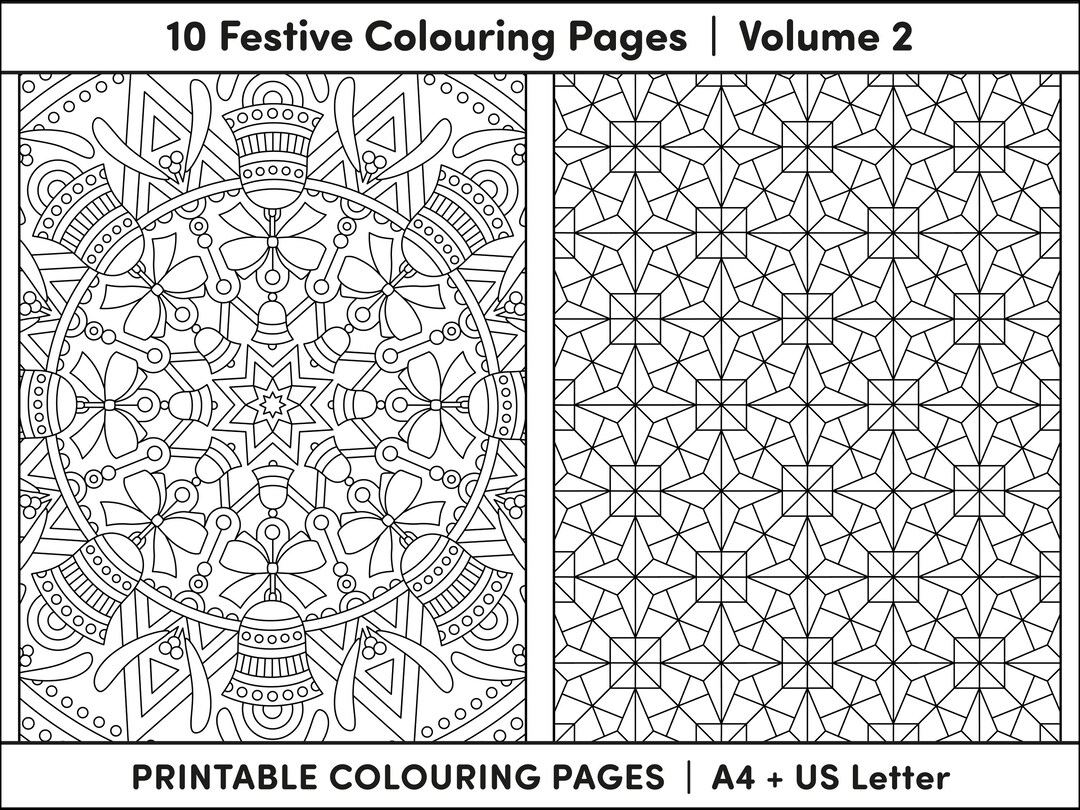 10 Festive Colouring Pages (vol 2) – Printable A4 and US Letter Formats ...