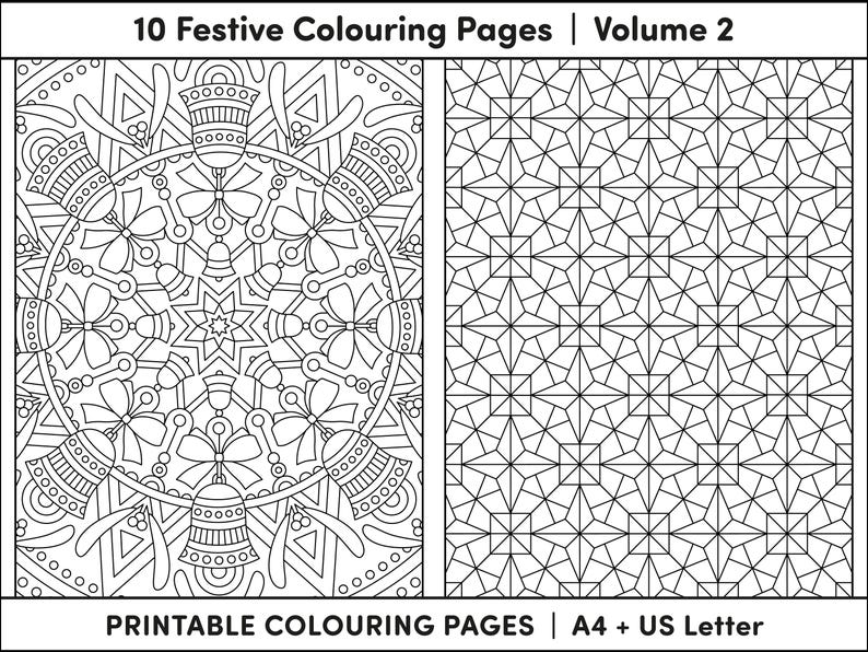 10 Festive Colouring Pages (vol 2) – Printable A4 and US Letter Formats ...