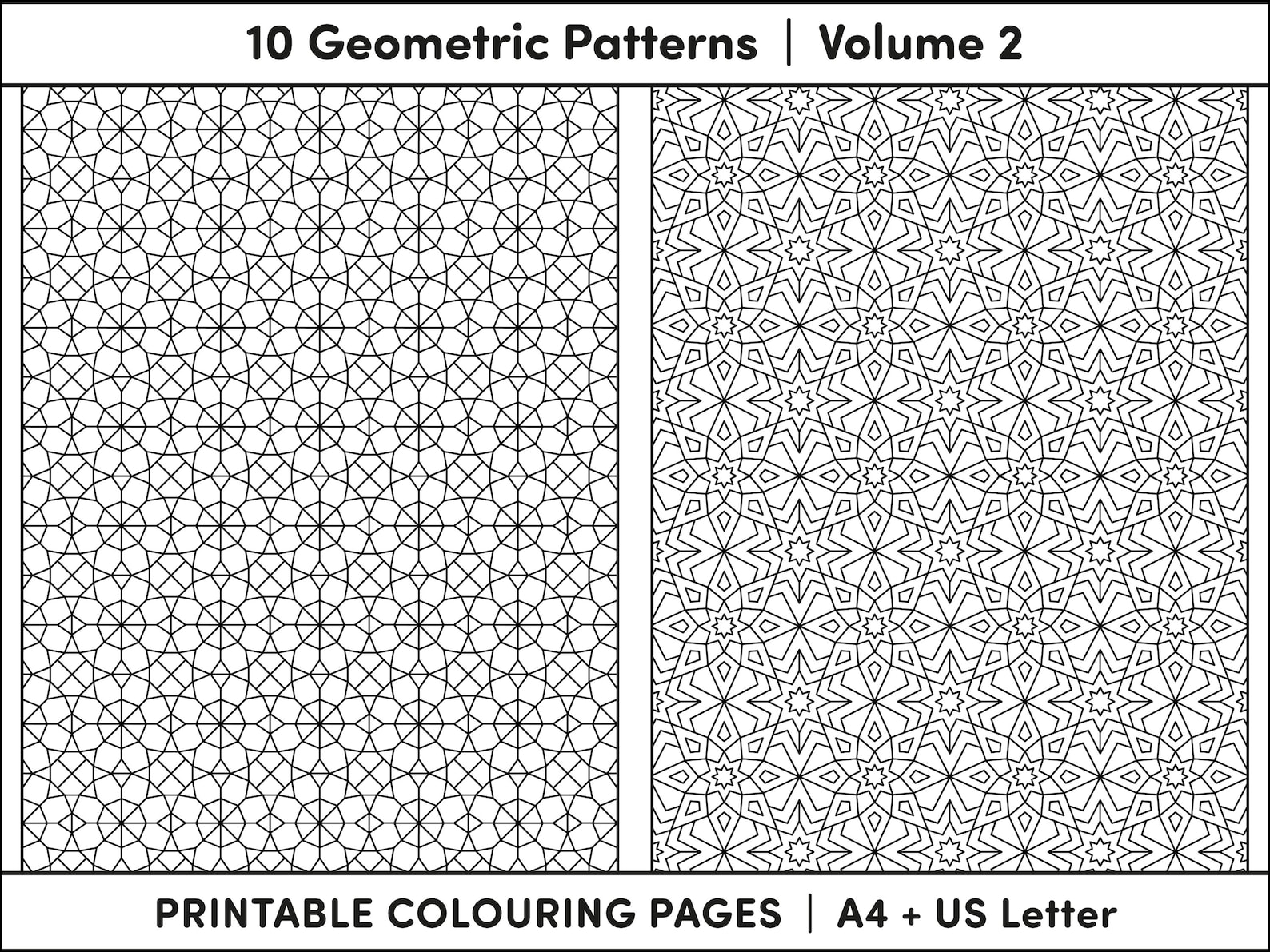 10 Geometric Patterns Printable Colouring Pages (volume 2) - A4 and US ...