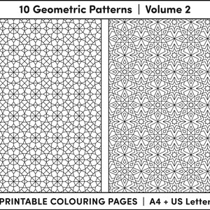 10 Geometric Patterns Printable Colouring Pages (volume 2) - A4 and US ...