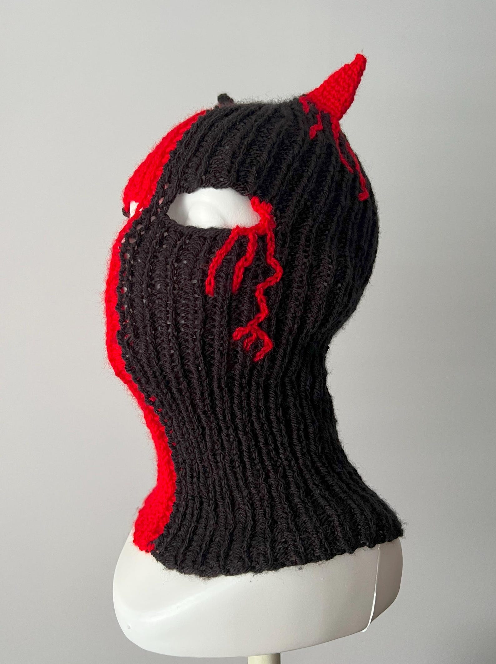 Handmade Knit Horned Balaclava, Devil Ski Mask - Halloween Cosplay - Etsy