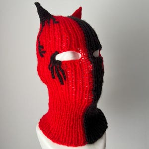 Handmade Knit Balaclava With Horns and Tears Ski Mask Devil Scary ...