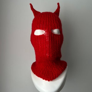 Creepy Handmade Balaclava With Horns Devil Funny Ski Mask Halloween ...