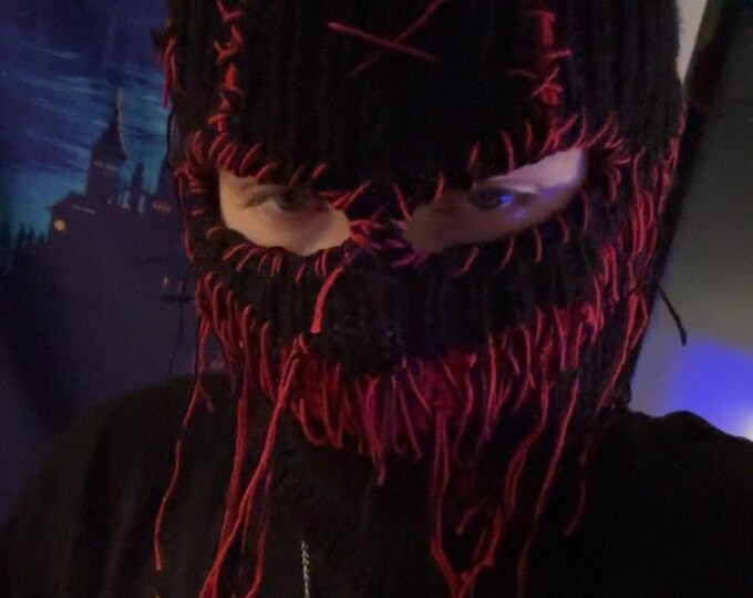 Handmade Balaclava Scary Mask With Smile Stitches Creepy Rave Mask Ski ...