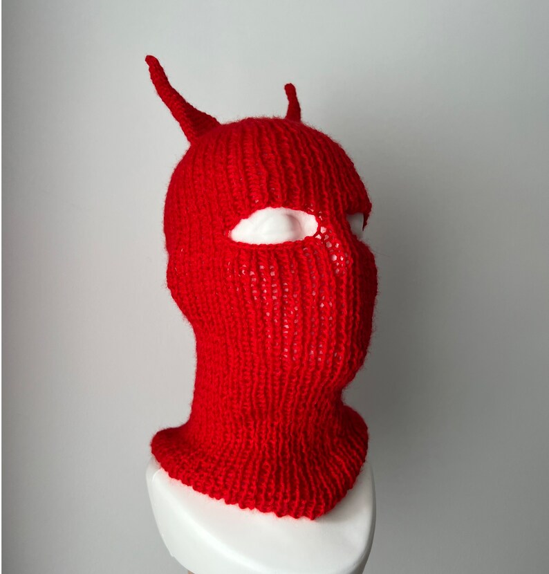 Creepy Handmade Balaclava With Horns Devil Funny Ski Mask Halloween ...
