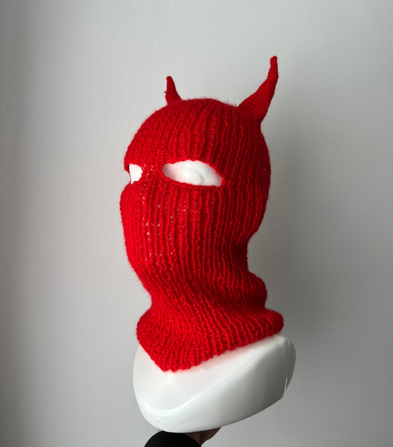 Creepy Handmade Balaclava With Horns Devil Funny Ski Mask Halloween ...