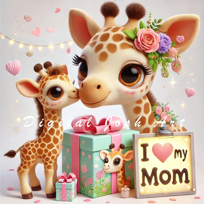10 JPEG Cute Mother’s Day Giraffe Clipart – Spring Mom & Baby Safari ...