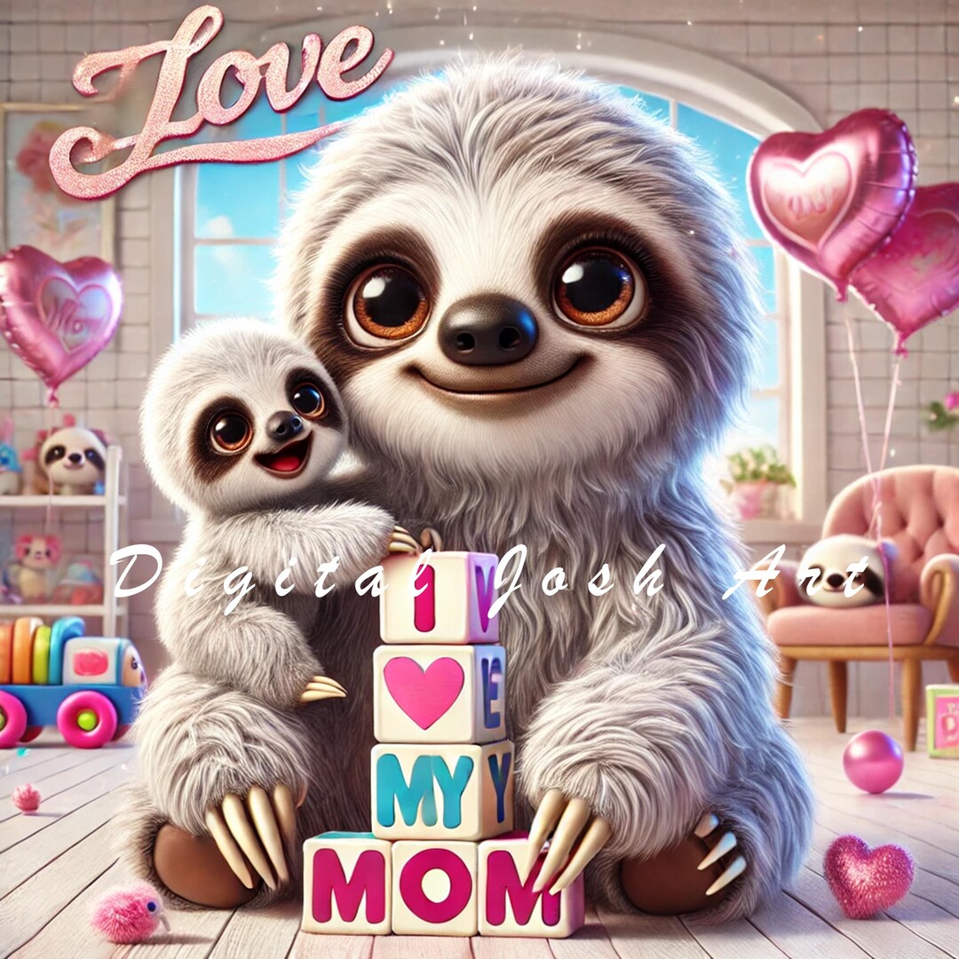 10 JPEG Cute Mother’s Day Sloth Clipart Set – Spring Mom & Baby Animal ...