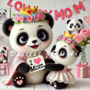 10 JPEG Cute Mother’s Day Panda Clipart – Spring Mom & Baby Bear Art ...