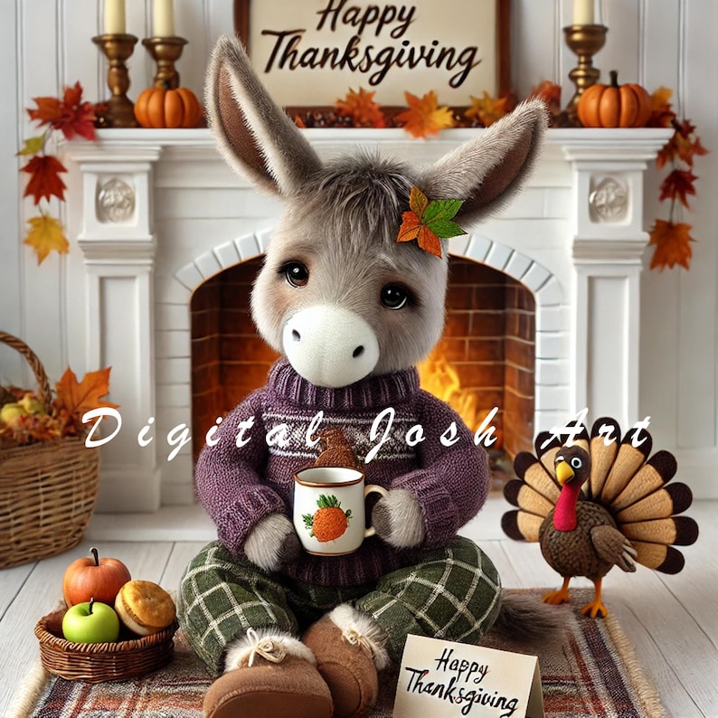 Thanksgiving Donkey Clipart – Autumn Farm Animal Art (digital Download ...