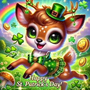 10 JPEG Cute St. Patrick’s Day Deer Clipart Bundle - Winter Deer ...