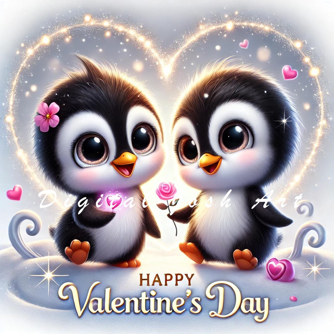 Cute Valentine’s Day Penguin Clipart Bundle - 10 JPEG Winter Penguin ...