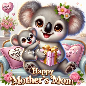 10 JPEG Cute Mother’s Day Koala Clipart Set – Spring Mom & Baby Animal ...