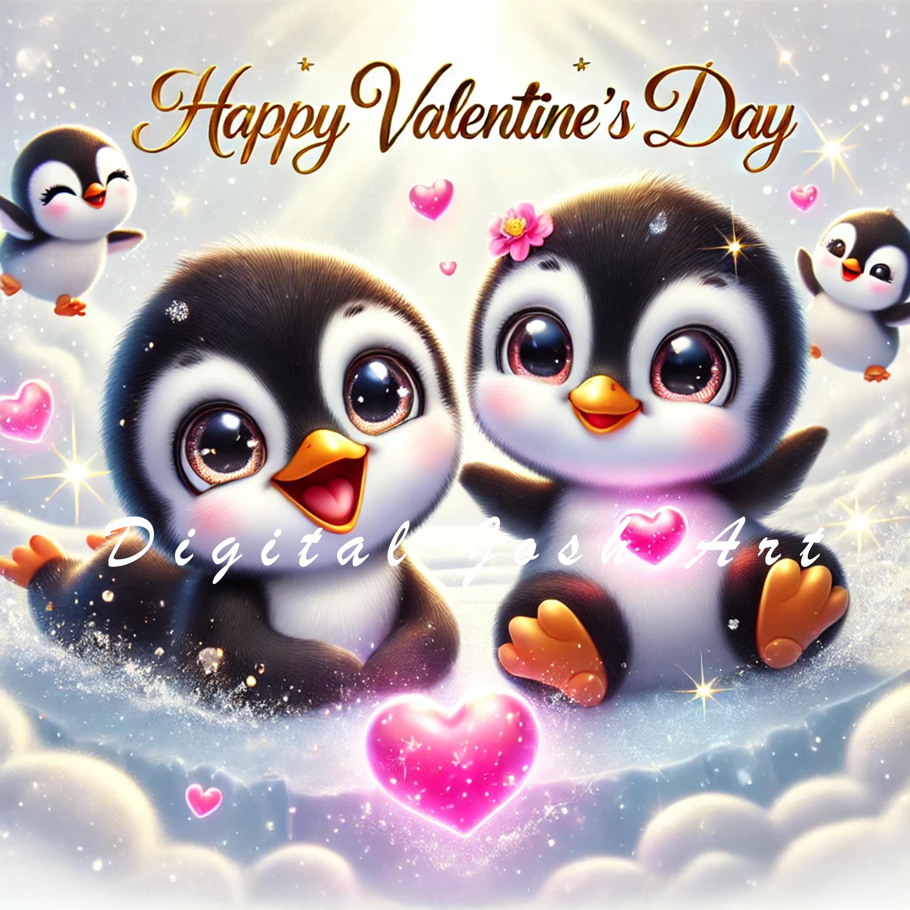 Cute Valentine’s Day Penguin Clipart Bundle - 10 JPEG Winter Penguin ...
