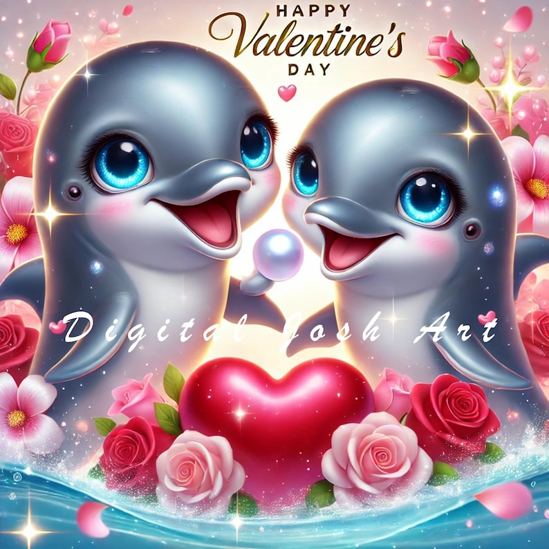 10 JPEG Cute Valentine’s Day Dolphin Clipart Bundle - Adorable Winter ...