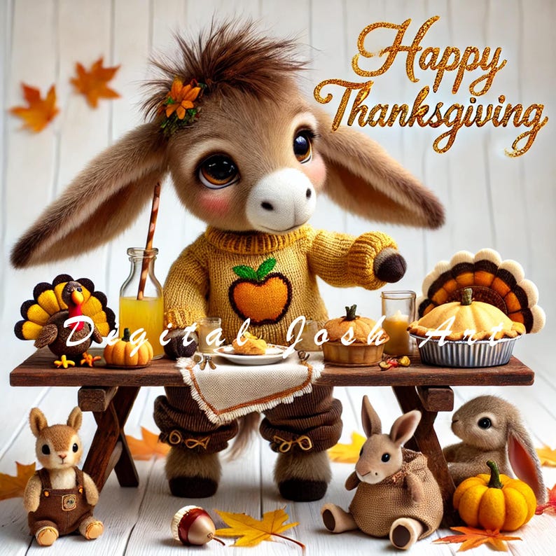 Thanksgiving Donkey Clipart – Autumn Farm Animal Art (digital Download ...