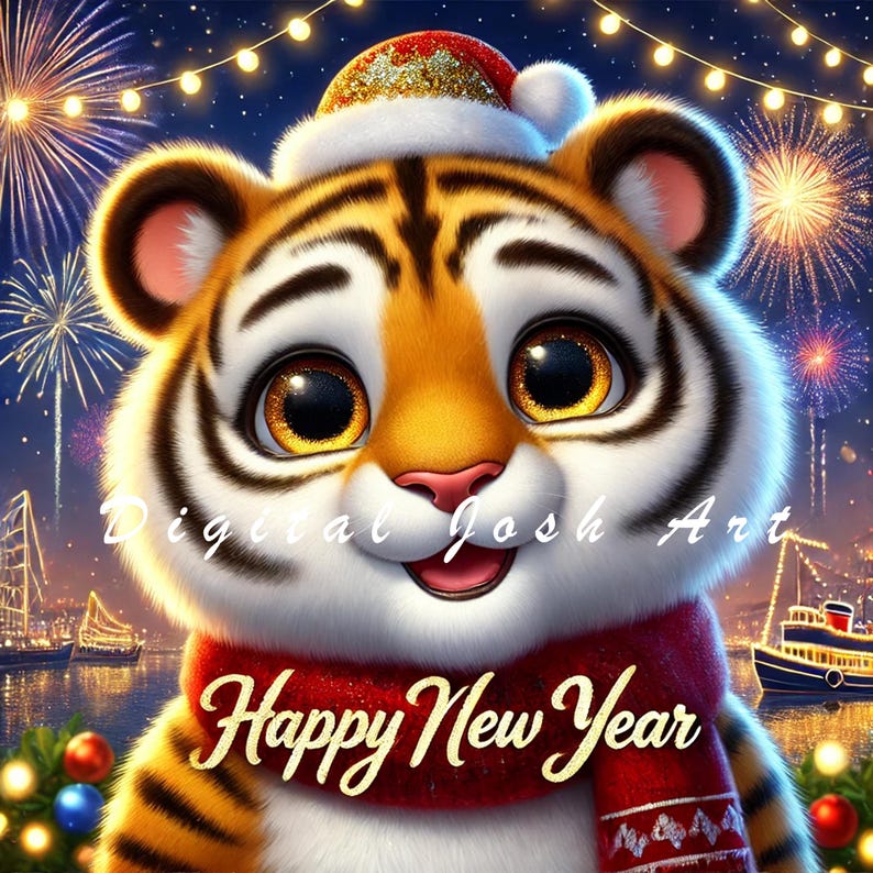 Cute New Year Tiger Clipart Bundle - 10 JPEG Winter Animal Designs ...