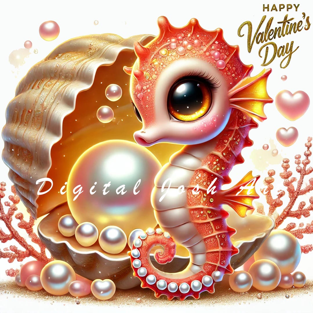 10 JPEG Cute Valentine’s Day Seahorse Clipart Bundle - Winter Seahorse ...