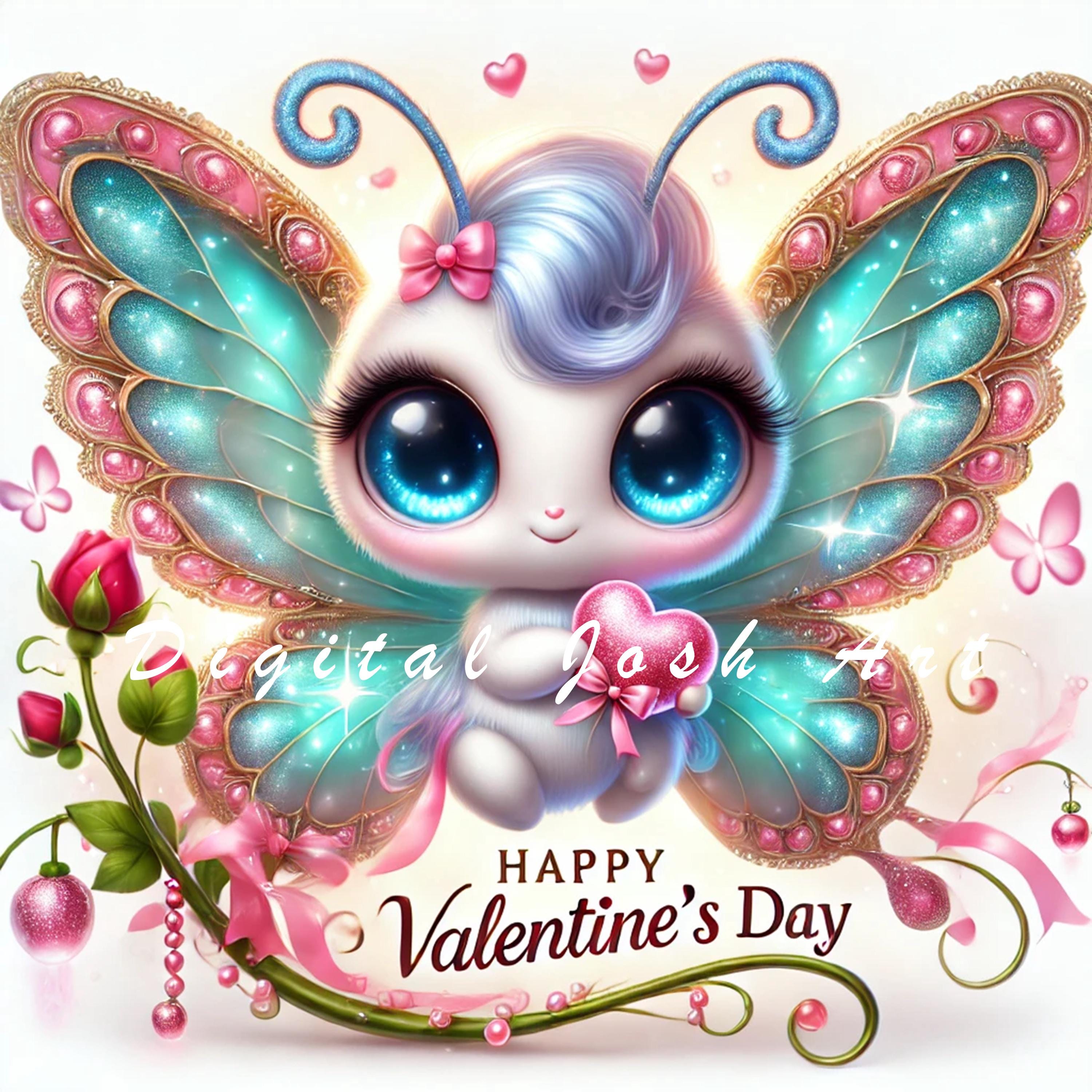 10 JPEG Cute Valentine’s Day Butterfly Clipart Bundle - Romantic ...