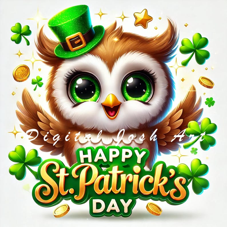 10 JPEG Cute St Patrick’s Day Owl Clipart Bundle - Winter Owl Designs ...