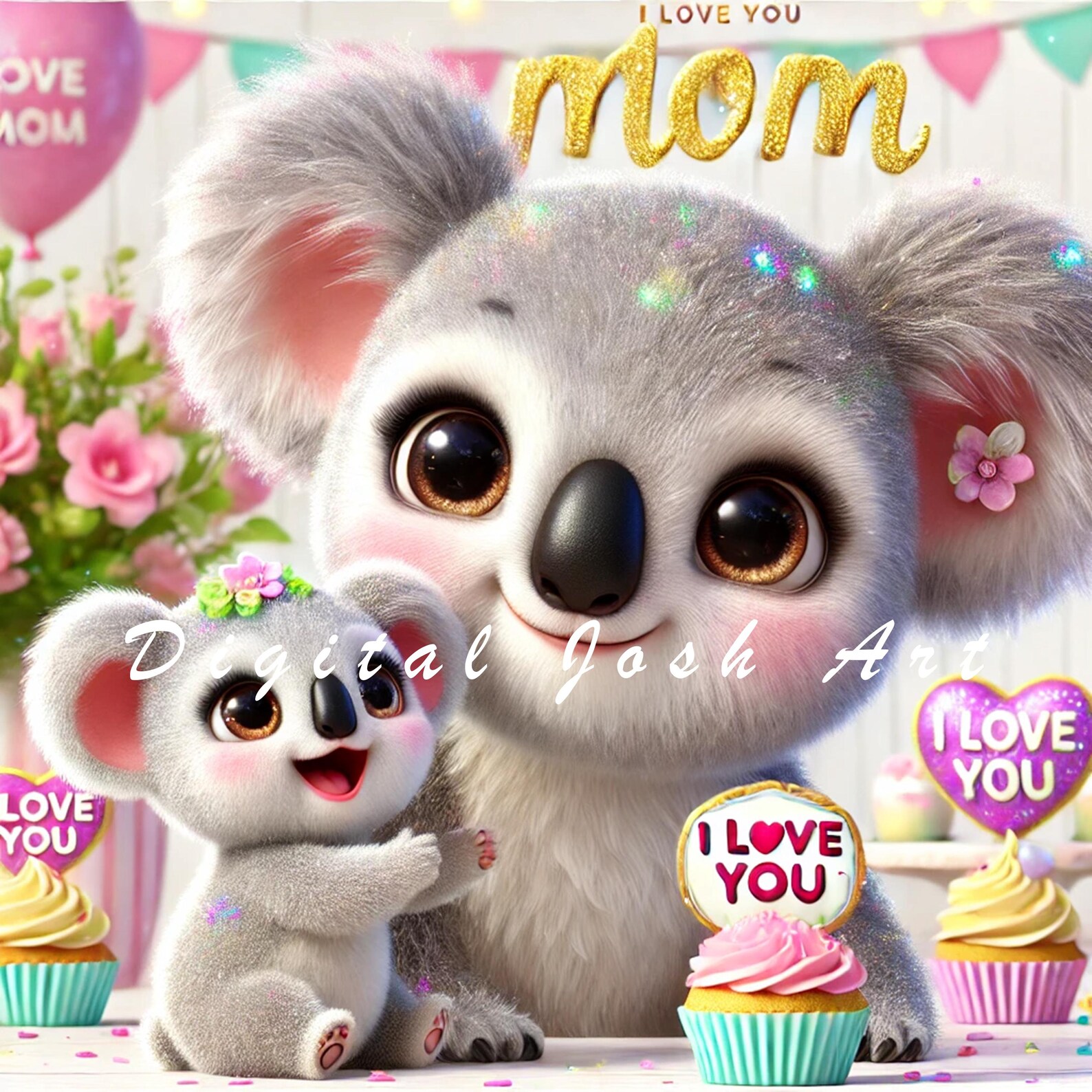 10 JPEG Cute Mother’s Day Koala Clipart Set – Spring Mom & Baby Animal ...