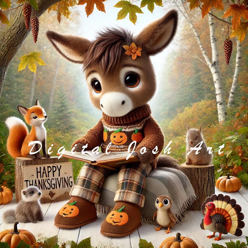 Thanksgiving Donkey Clipart – Autumn Farm Animal Art (digital Download ...