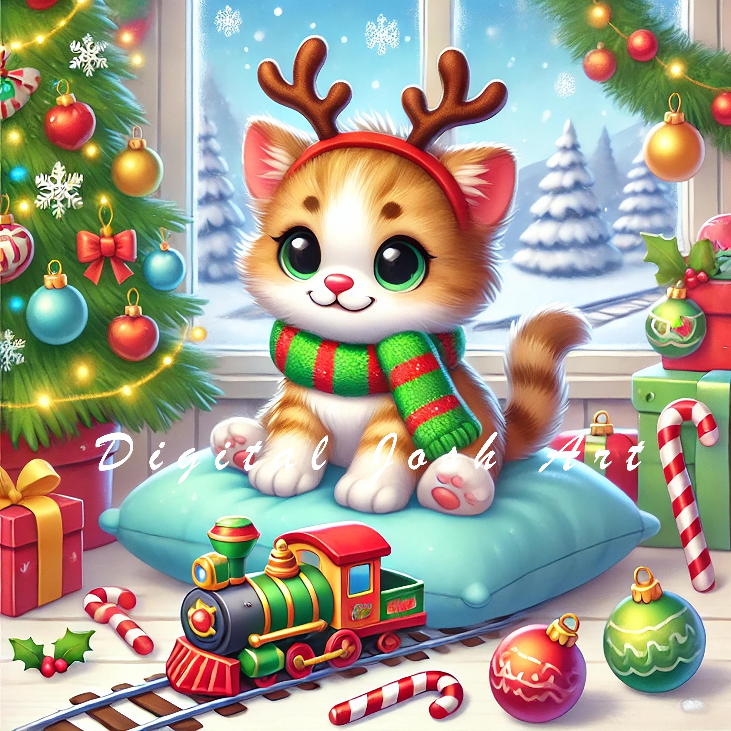 Cute Christmas Cat Kitty Clipart Bundle 10 JPG Winter Kitty Cat Designs ...