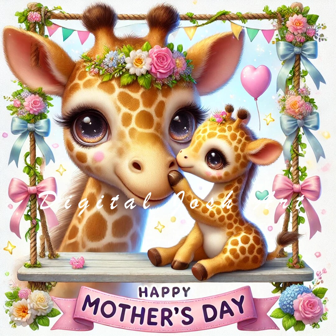 10 JPEG Cute Mother’s Day Giraffe Clipart – Spring Mom & Baby Safari ...